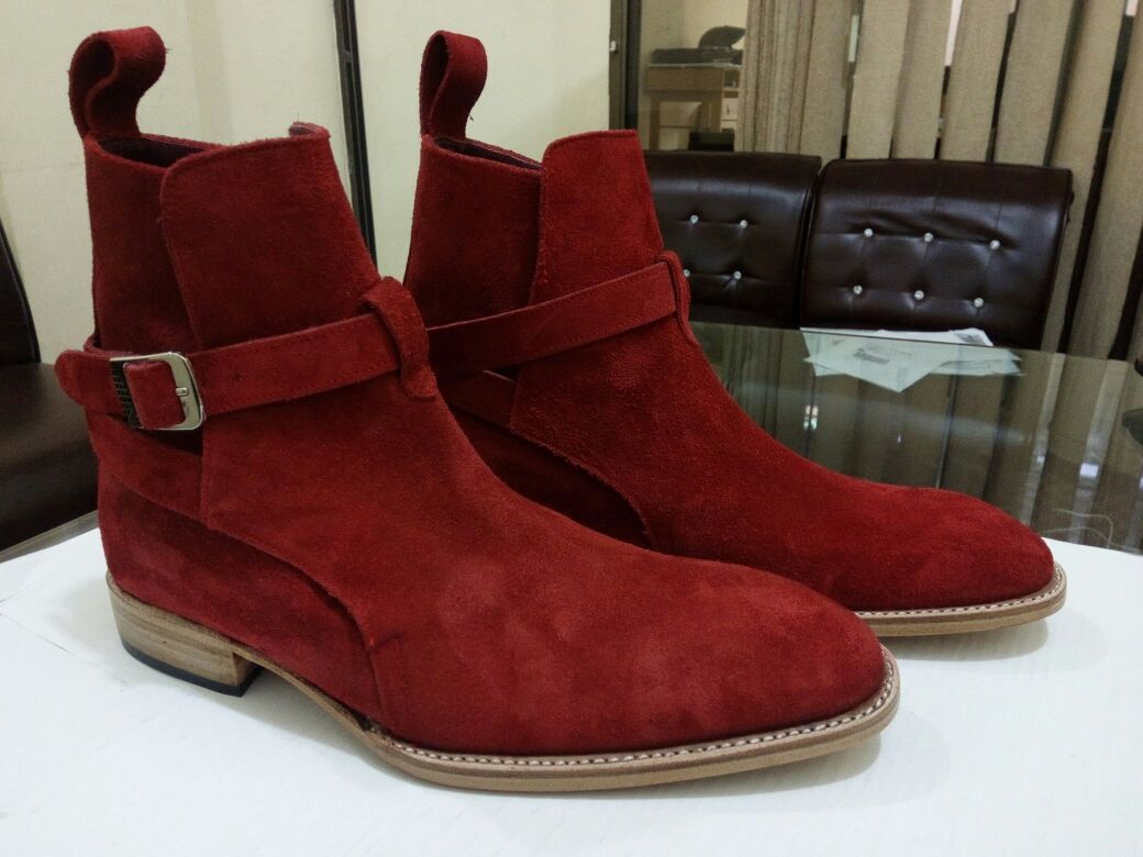 Handmade Mens Red color Jodhpurs boot, Men Red ankle suede leather sole ...