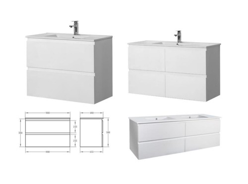QLD Riva 600-1800mm White Polyurethane PVC Waterproof Wall Hung Vanity ...