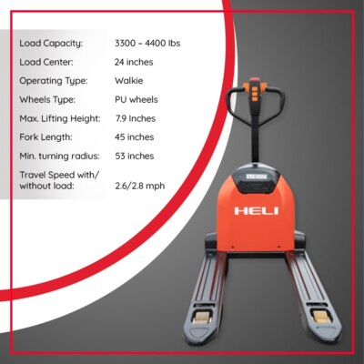 Heli Fully Electric Pallet Jack Truck 3300lbs Capacity 27"W x 48"L ...