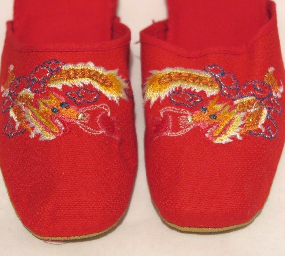 Handmade Embroidered Dragon Chinese Women's Cotton Slippers Blue Red ...