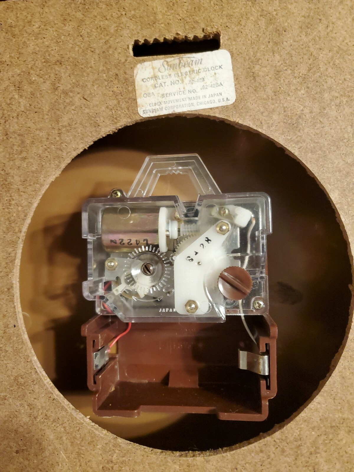 Vintage Sunbeam USA Plastic Wall Clock faux wood covered bridge picture ...