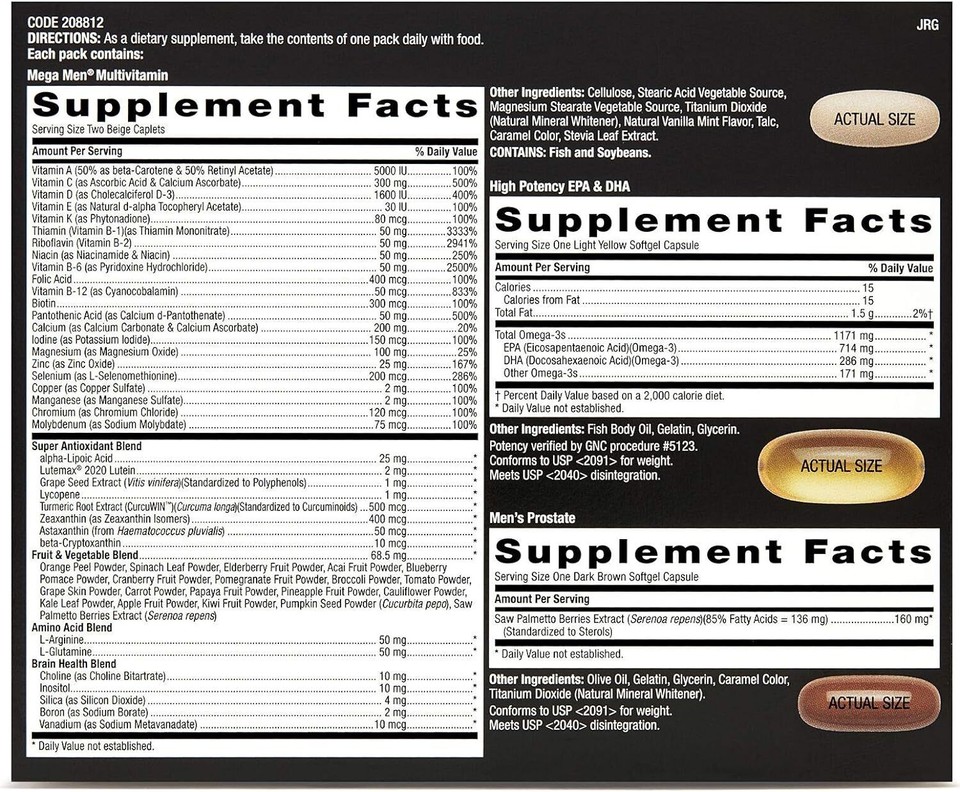 GNC Mega Men Performance Vitality Vitapak Program - Daily Multivitamin ...