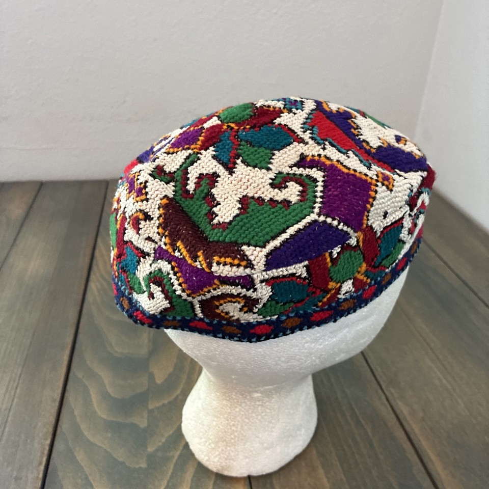 2 Vintage Judaica Bukhara Uzbek Embroidered Handmade Kippah Yarmulke S ...
