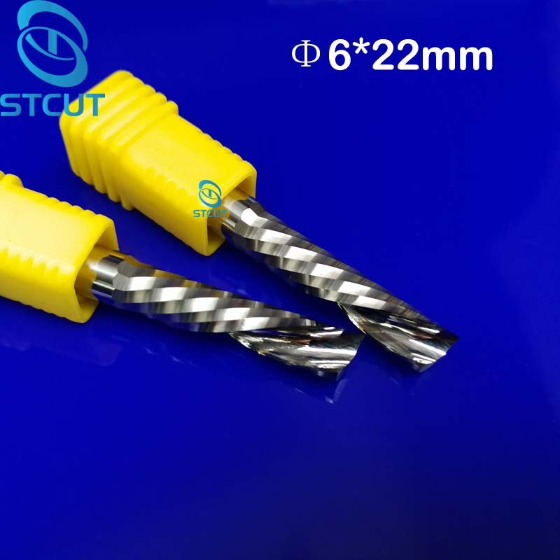 2pcs HQ Down Cut Single Flute Spiral Left-Handed CNC Router Bits 6mm × ...