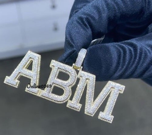 Men's Customized "ABM" Letters Pendant Natural Moissanite 925 Silver ...