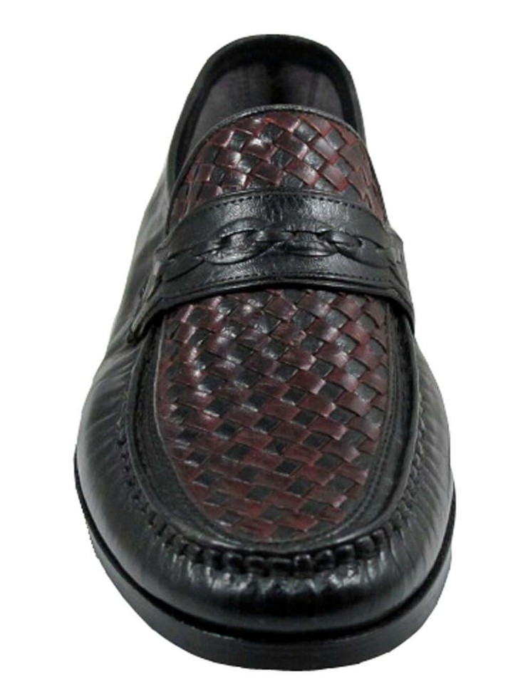 Via Veneto Men's 7472 Weaved Black/bordo Leather Italian Loafer Shoes ...