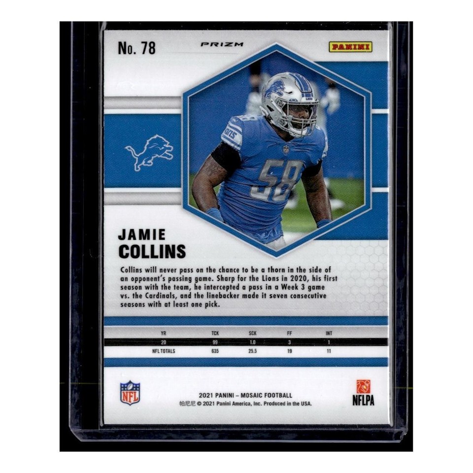2021 Panini Mosaic #78 Jamie Collins Silver Detroit Lions Football Card ...