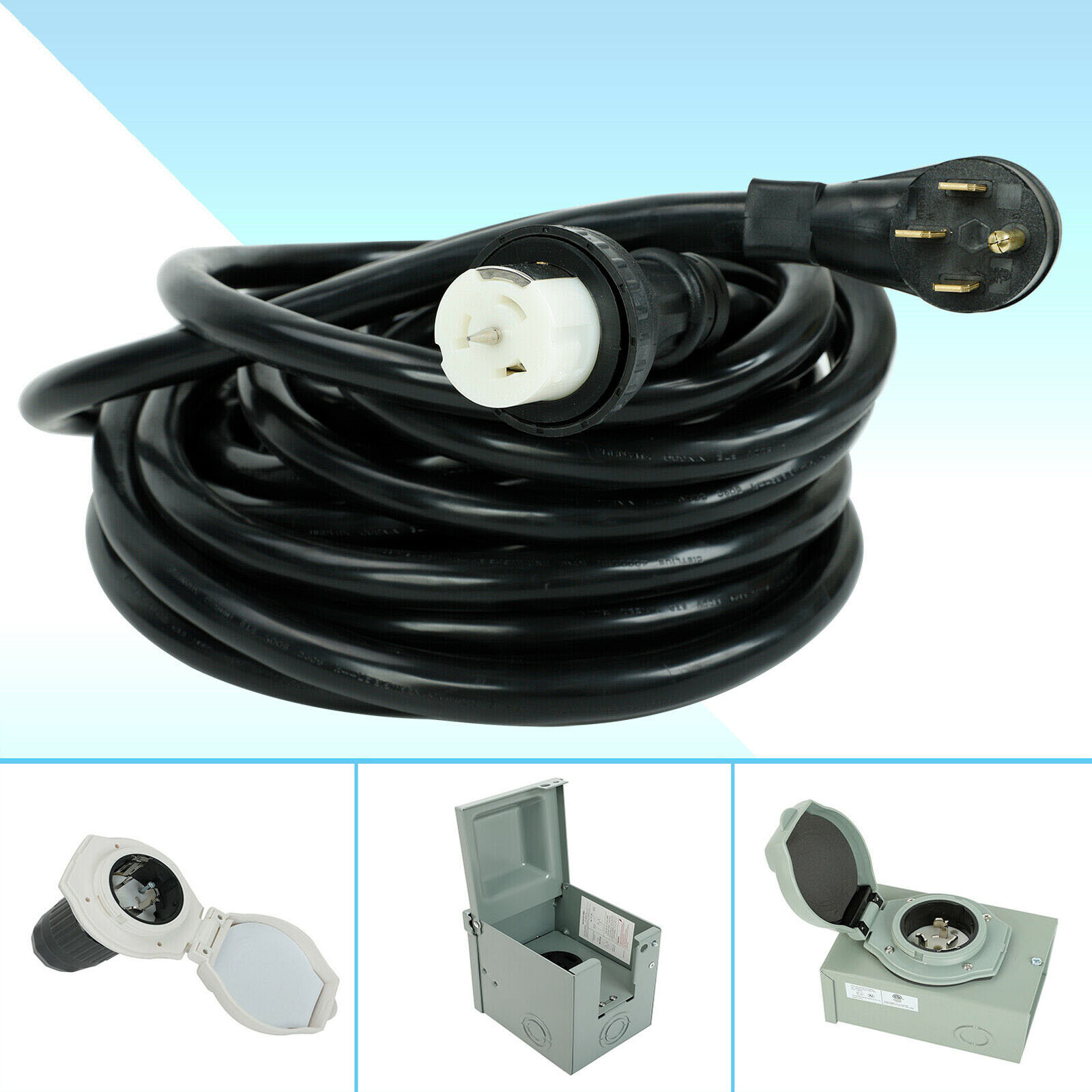 25/50ft RV Generator Power Cord Twist Lock Connector Cable Power Inlet ...