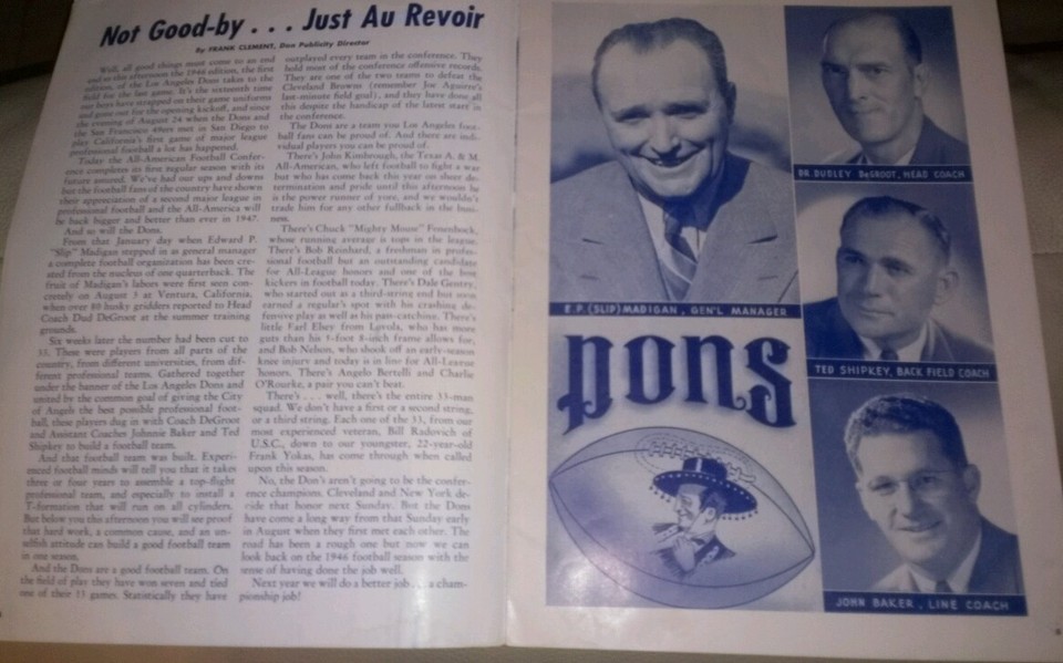 1946 LOS ANGELES DONS VS CHICAGO ROCKETS ALL AMERICA FOOTBALL ...
