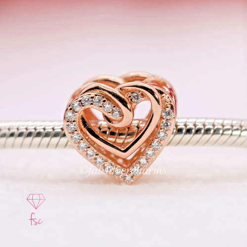 Authentic Pandora Rose Gold, Sparkling Entwined Hearts Charm 789270C01 ...