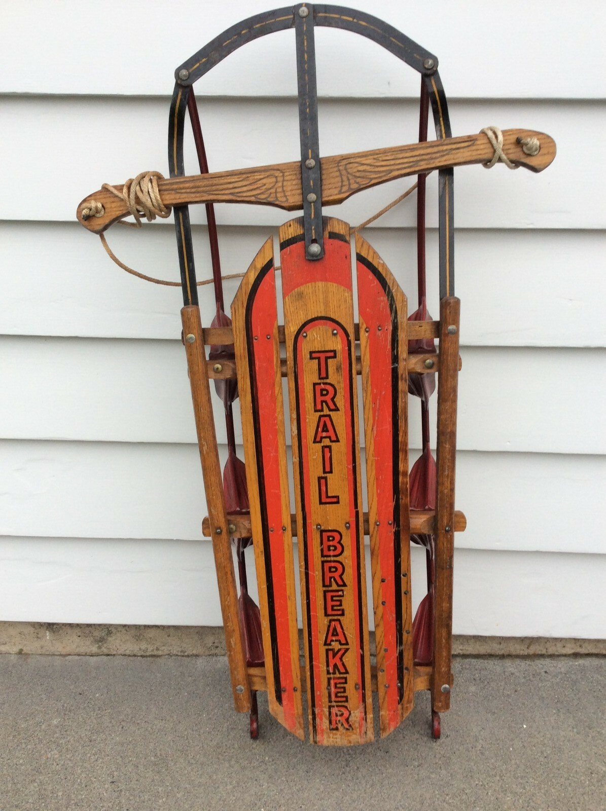 Vintage 40" Wooden Trail Breaker Sled with steel rails -NICE -1940s? | eBay