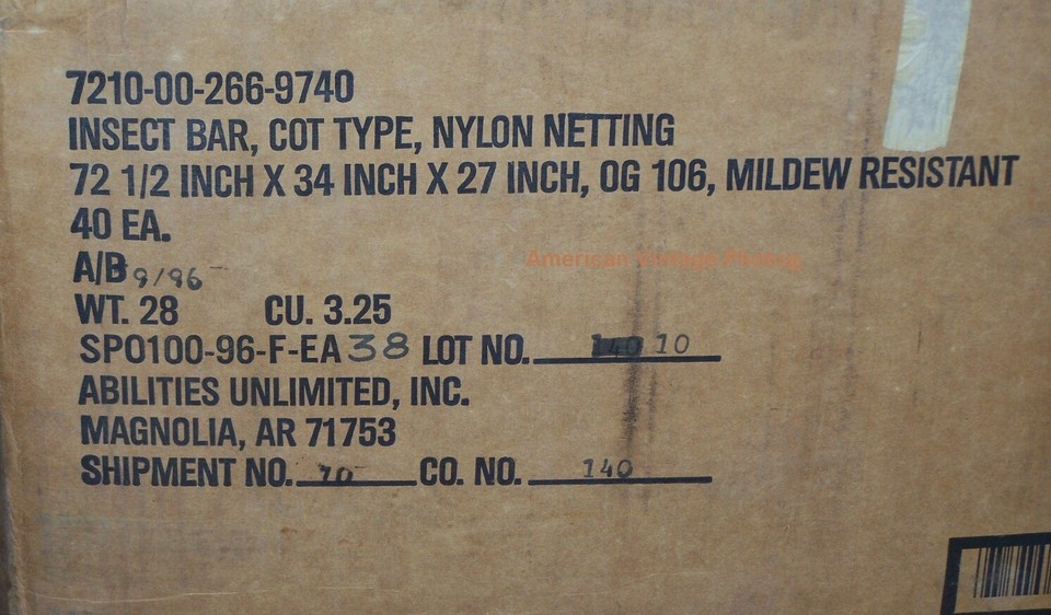 USGI Insect Bar Mosquito Net + 4 Poles Field Military f/ Cot Tent ...