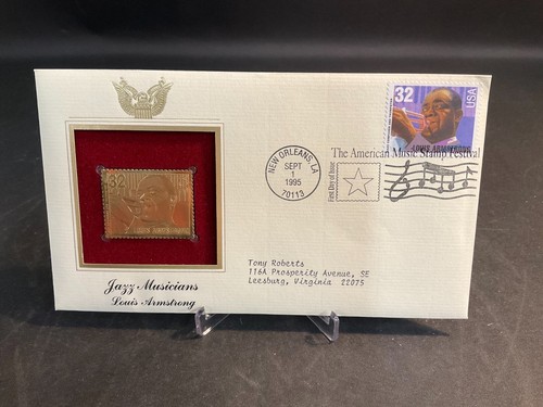 1995 PCS Jazz Musicians Louis Armstrong 32¢ FDC 22K Gold Stamp Replica ...