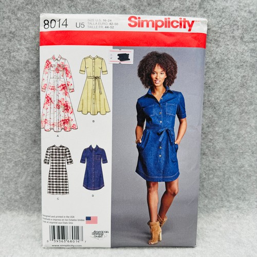 Simplicity 8014 Plus Size Button Front Dress Misses Sz 16 24 Sewing ...