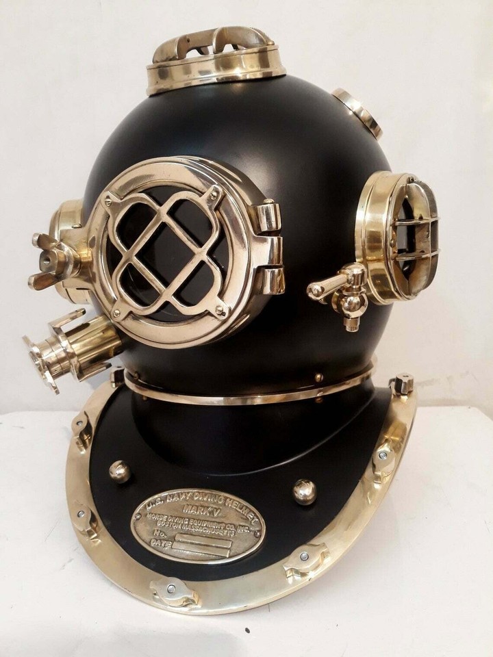 US Navy Mark V Full size Vintage Scuba Divers Diving Helmet Brass Black ...