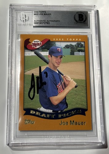 JOE MAUER SIGNED 2002 TOPPS ROOKIE CARD RC BECKETT AUTO BGS TWINS ...
