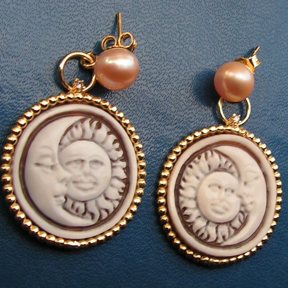 Vintage Sterling Sun & Moon Dangle Earrings Shell Cameo Made in Italy ...