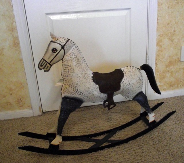 LARGE BLACK & WHITE FOLK ART METAL ROCKING HORSE FOR DECOR | eBay