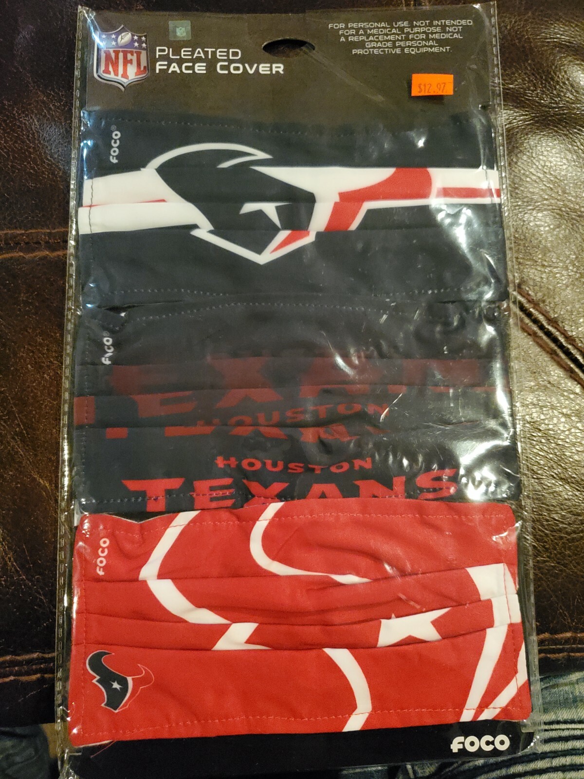 Houston Texans-NFL Pleated Face Cover By Foco Set Of 3 Masks.- New | eBay