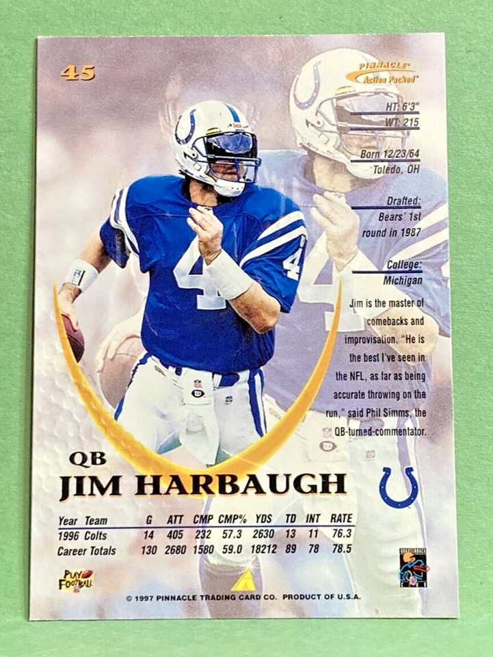 1997 Action Packed JIM HARBAUGH Card #45 Colts | eBay