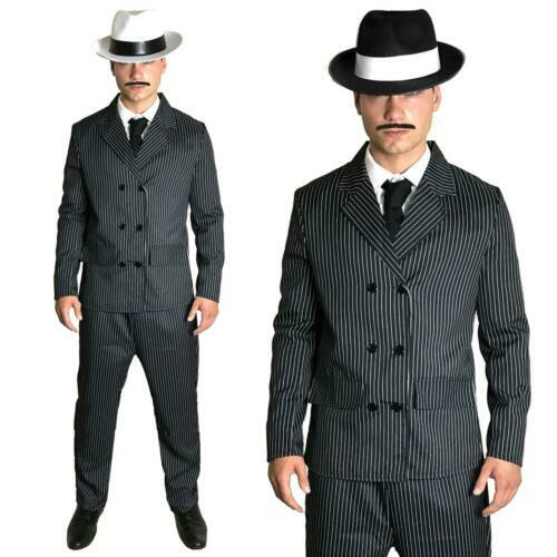 MEN'S GANGSTER COSTUME PINSTRIPE SUIT 1920'S FANCY DRESS MAFIA MOBSTER ...