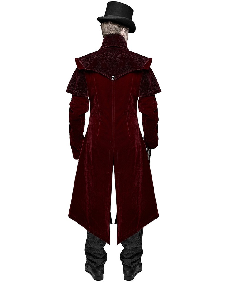 Devil Fashion Mens Long Gothic Coat Jacket Red Velvet Damask Steampunk ...