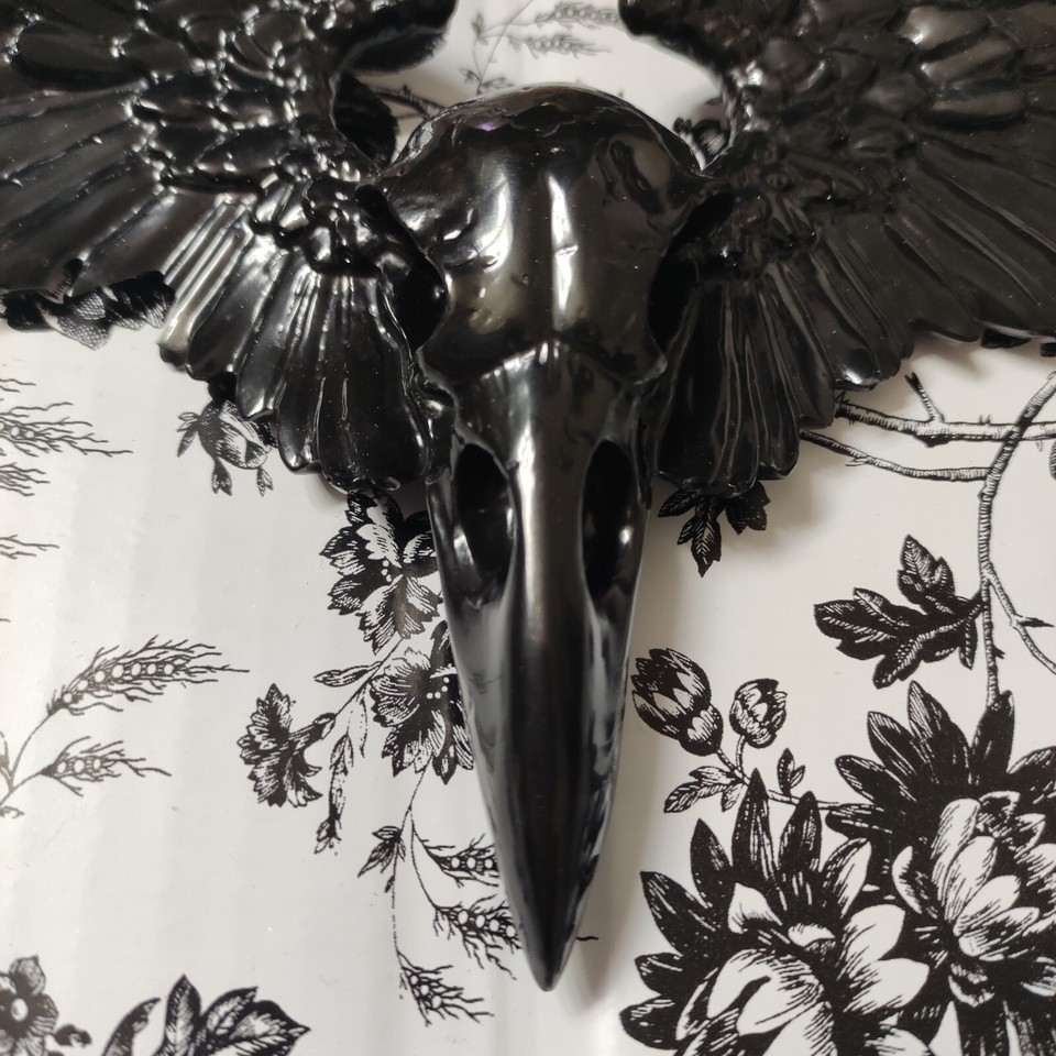 Winged Resin Crow Skull Figurine / 3D Raven Skull Replica Wall Hanging ...