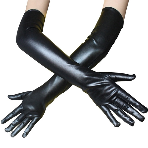 Vintage Style Fake Leather Long Tight Gloves for Prom Dance Performance ...