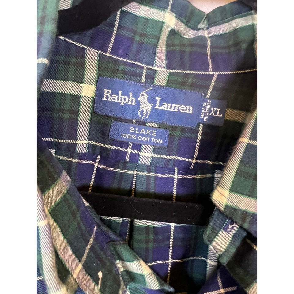 Ralph Lauren Plaid button down Blake Collection blue/green XL | eBay