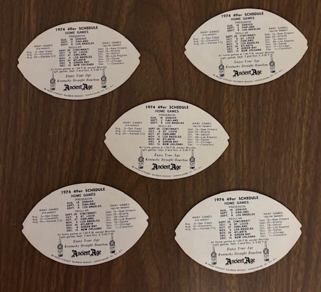 (5) Five 1974 San Francisco SF 49ers 2D Football Shaped Schedule | eBay