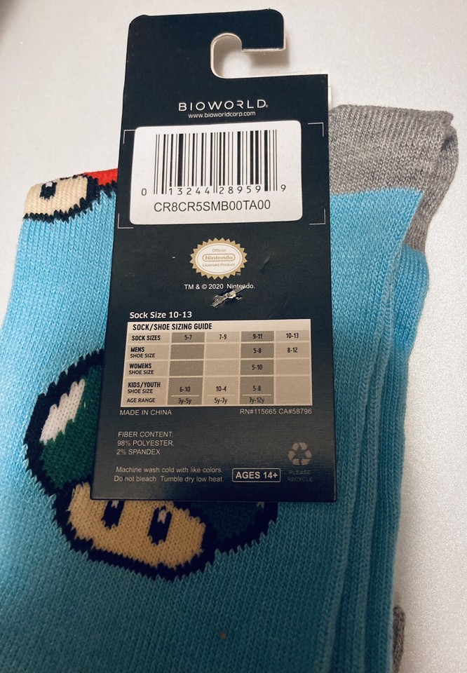 NEW NWT NINTENDO SUPER MARIO BROS Toad Unisex CREW SOCKS BIOWORLD Shoe ...