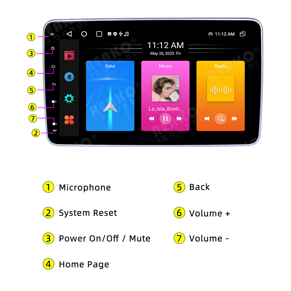 Single 1 DIN Rotatable 10.1'' Android 13 Touch Screen Car Stereo Radio ...