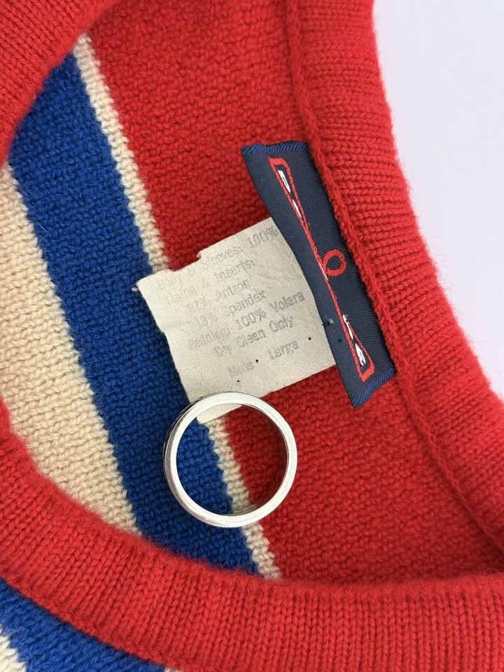 VTG DEMETRE Downhill Ski Racing Sweater Wool Padded Cream Red Blue ...