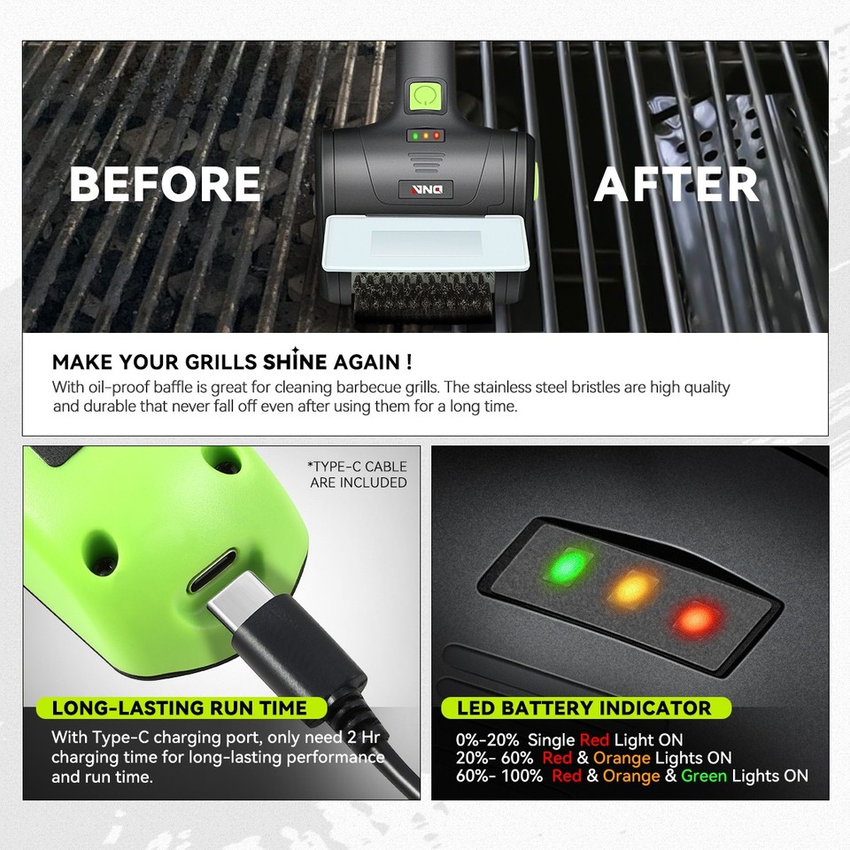 Rechargeable 8V Cordless Electric BBQ Grill Cleaning Scrub Brush Black ...