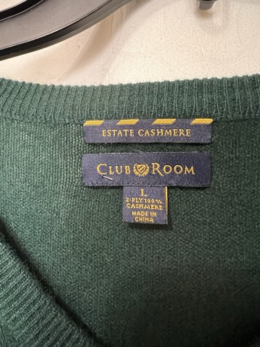 Club Room Estate Cashmere Sweater Mens Large V-neck Green Long Sleeve ...