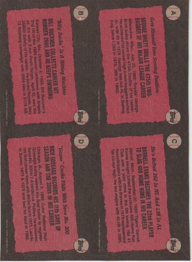 George Brett Rich Gossage Bill Buckner Darrell Evans Topps 1989 Uncut ...
