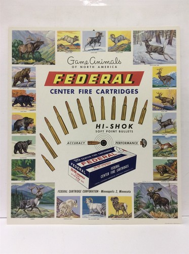 VINTAGE Original Federal Cartridge Corp Game Animals Advertising Sign ...