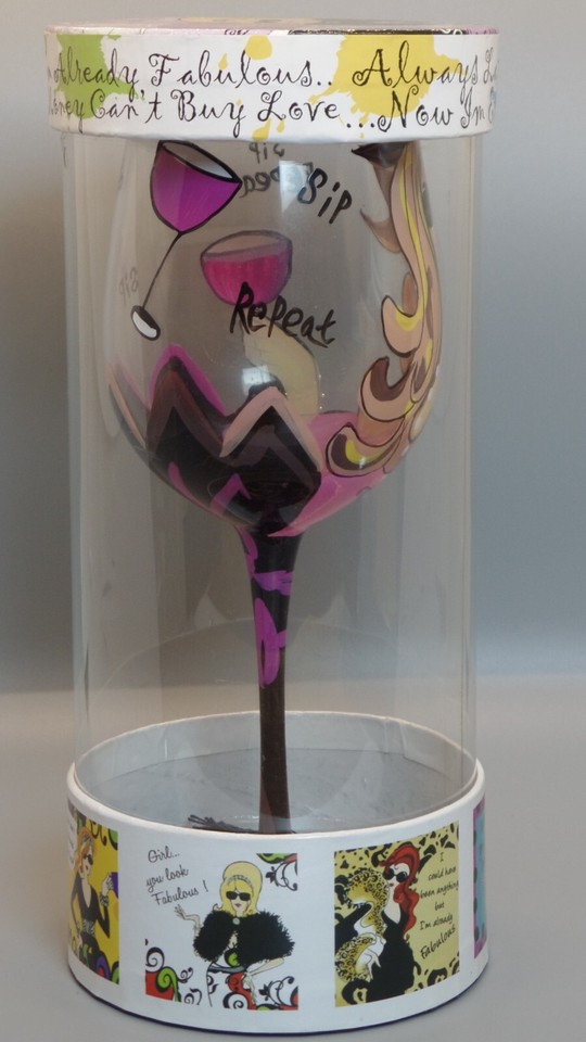 DELISH--GIRLS WITH ATTITUDE "SIP, SIP REPEAT"—HAND PAINTED WINE GLASS ...