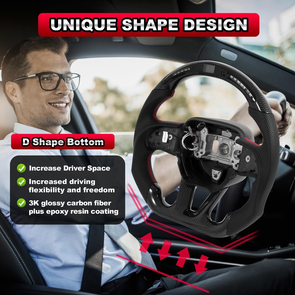Carbon Fiber LED Colorful Steering Wheel Fit 15+ Dodge Hellcat Charger ...