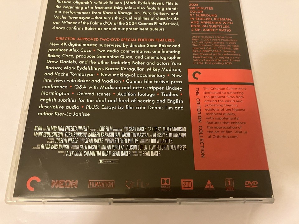 ANORA DVD 2024 CRITERION COLLECTION MIKEY MADISON SEAN BAKER BROOKLYN ...