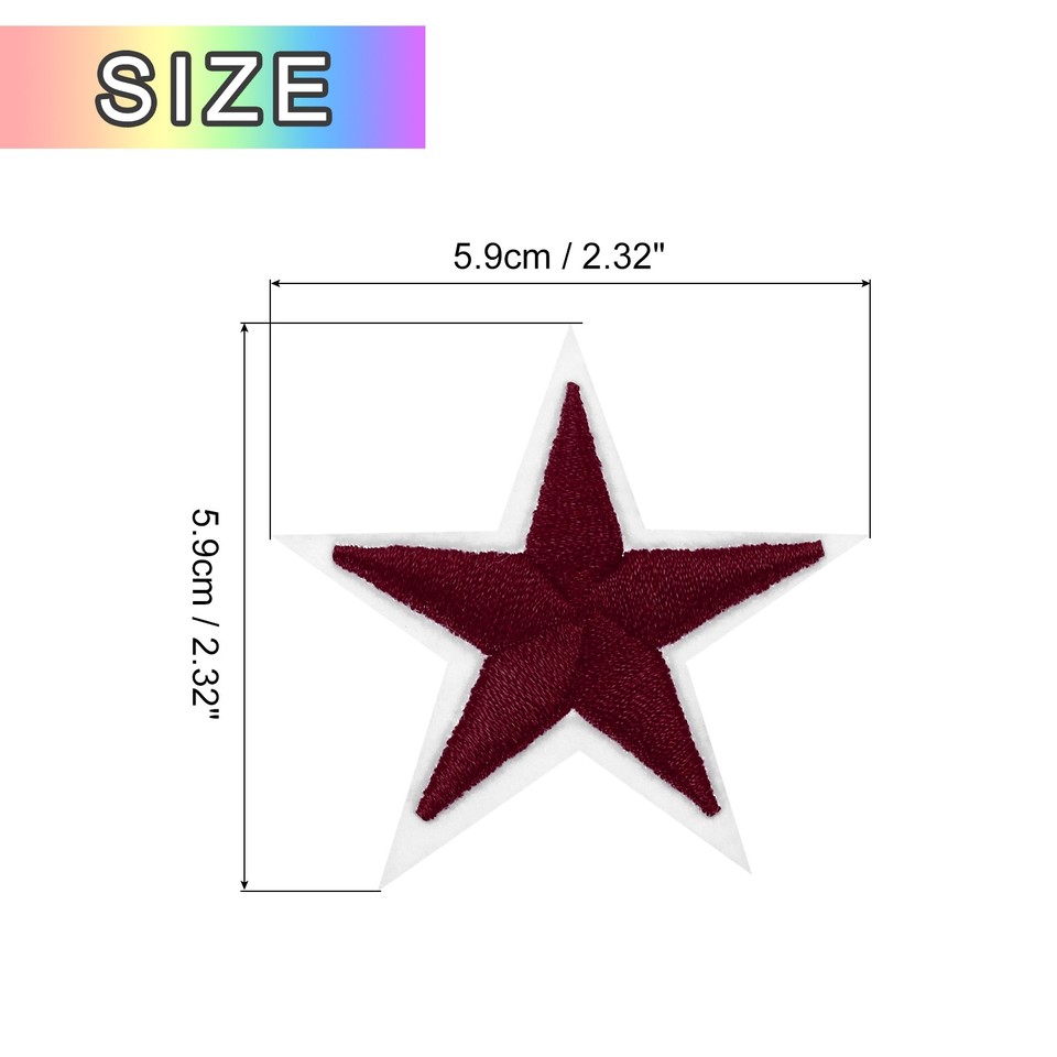 5Star Iron on Embroidered Sew Patches Appliques Garment Dark Wine Red 5 ...