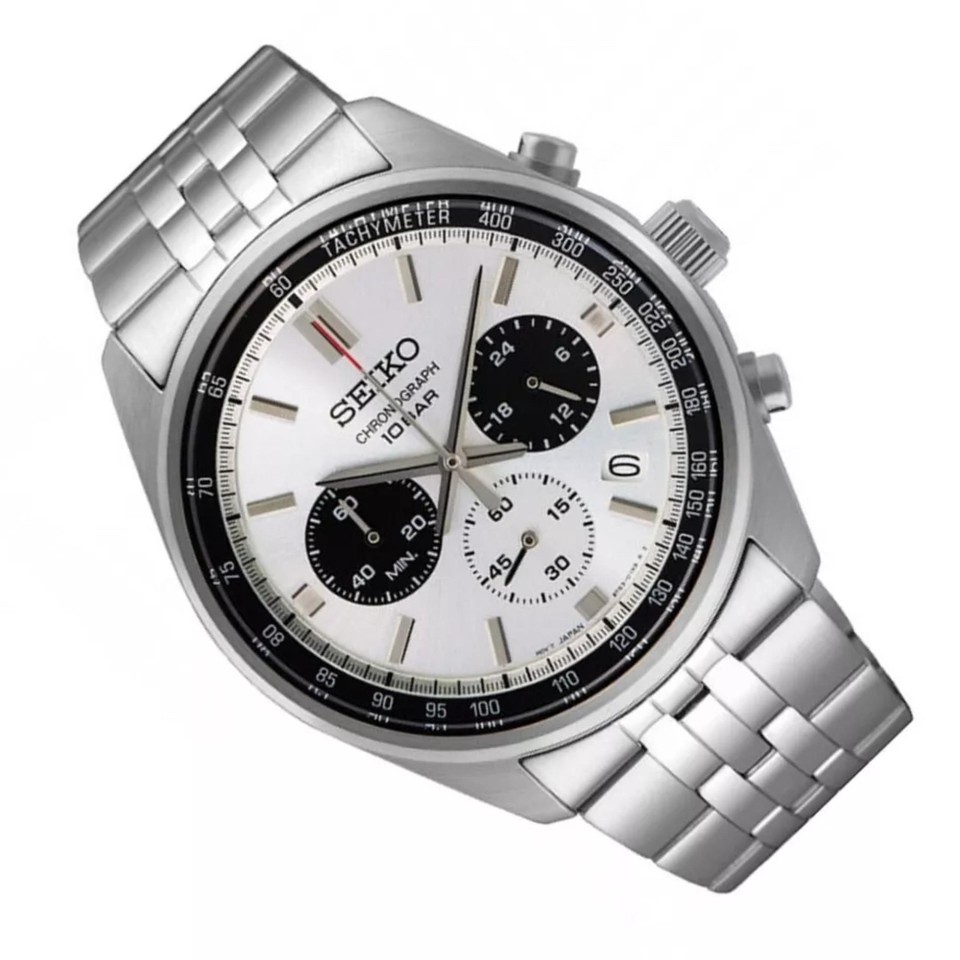 Seiko Conceptual Chronograph Panda White Dial Steel Strap Men's Watch ...