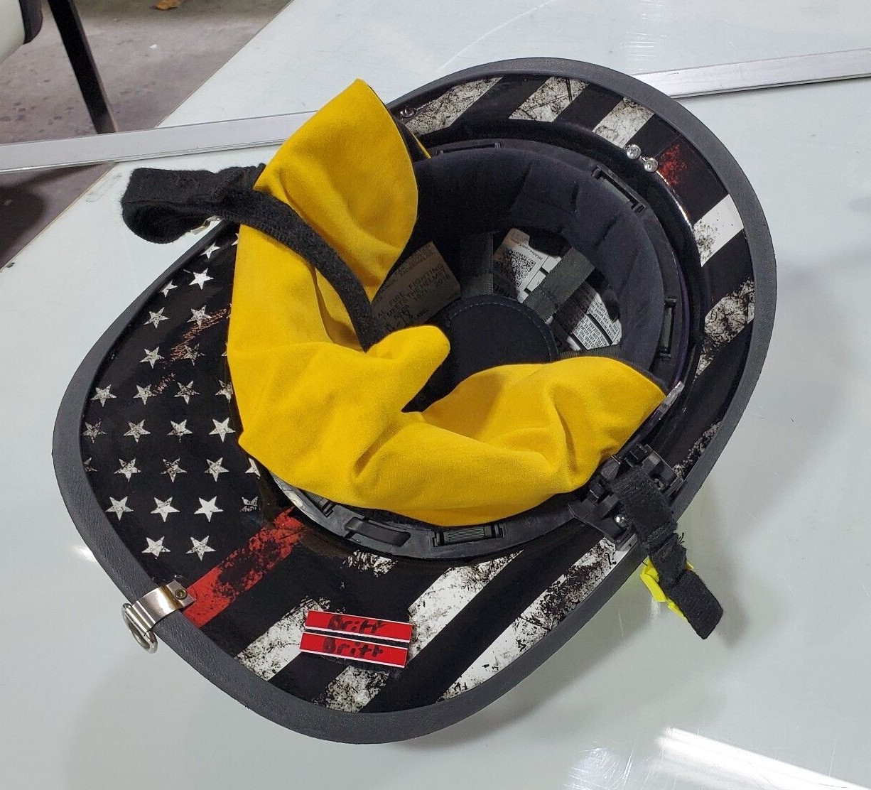 Tactical Thin Red Line Bravest Lives Matter USA Fire Helmet Wrap Brim ...