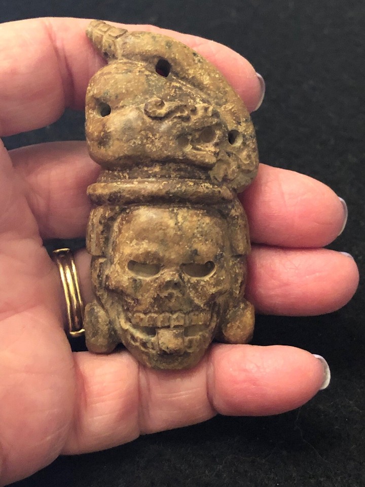 Very Rare Pre-Columbian Aztec, Incan, Mayan Carved Stone Mask Pendant ...
