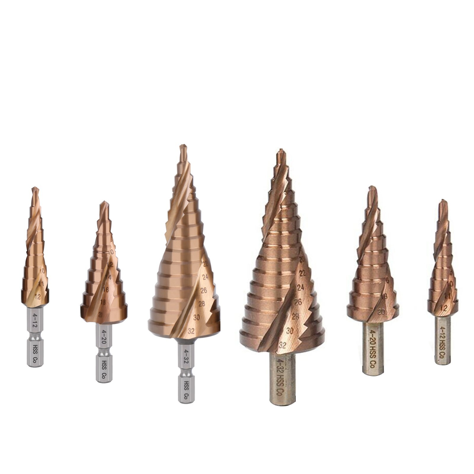 HSS Steel Step Cone Drill Hole Cutter Tools Cobalt Bit Set 4-12/20/32mm ...