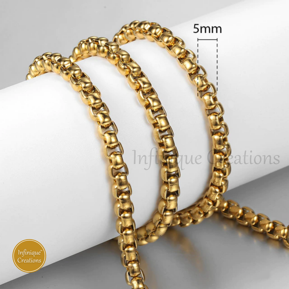 Stainless Steel Round Box Chain 18k Gold Plated 7-38" Bracelet Necklace ...
