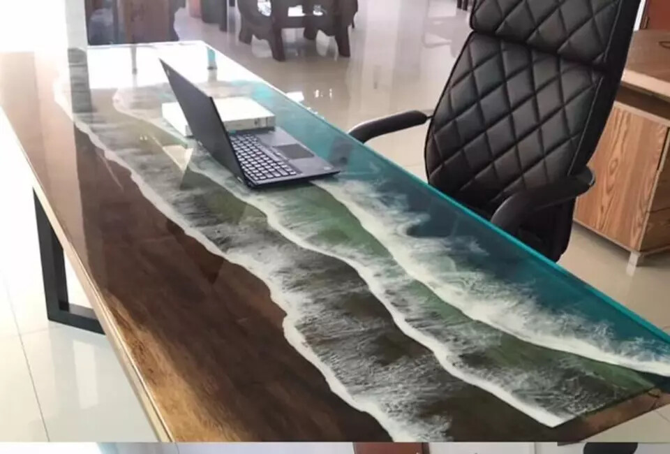 Epoxy Resin Desk Top - Modern Home Office Upgrade, Live Edge Table Slab ...