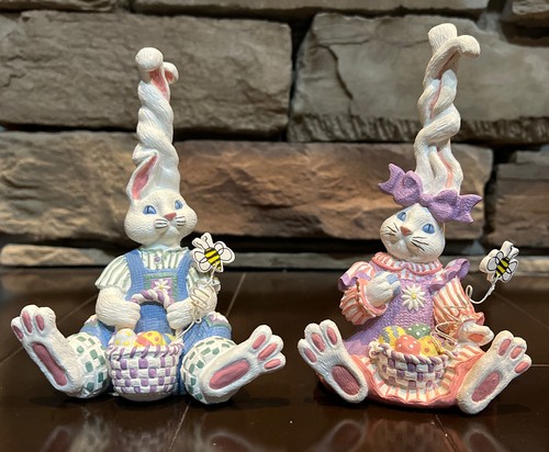 Twisted Ear Easter Bunny Rabbit Figurine Set Of 2 Resin | eBay