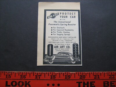 1952 "Air-Lift Pneumatic Spring Booster--Protects Your Car" orig ...