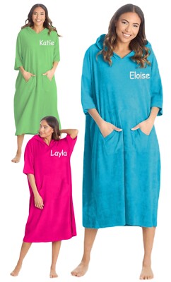 Personalised Hooded Poncho Adult Towelling Robe 100% Cotton Swimming ...